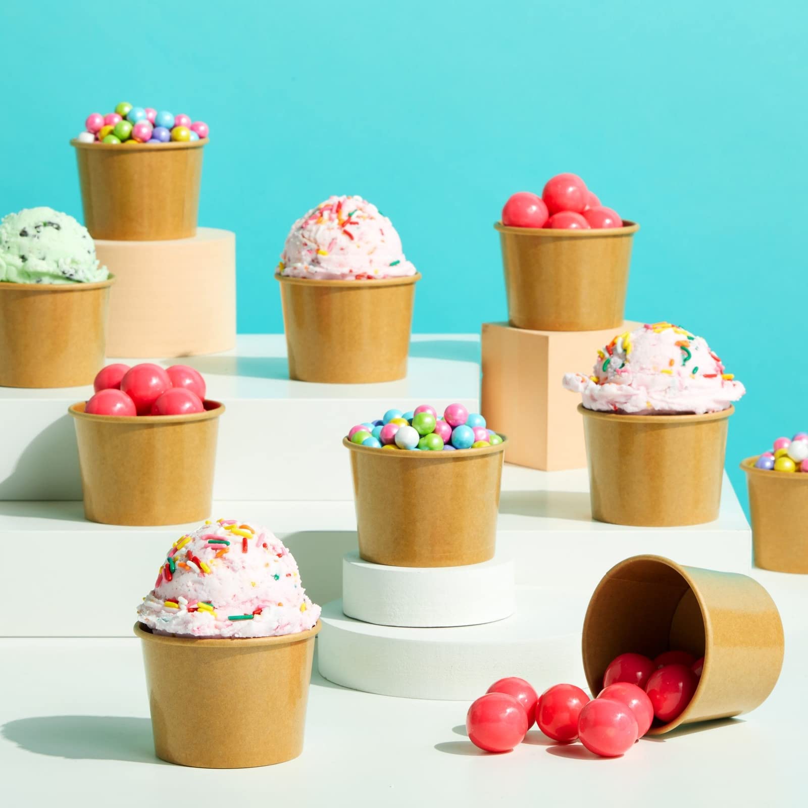 Juvale 100 Pack Disposable Paper Ice Cream Cups, Dessert Bowls for Sundae Bar, Frozen Yogurt (Brown, 5 oz)