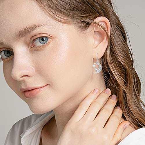 Moon Cat Earrings for Women 925 Sterling Silver