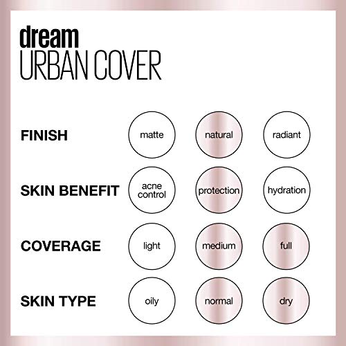 Maybelline Dream Urban Cover Flawless Coverage Foundation Makeup, SPF 50, Ivory