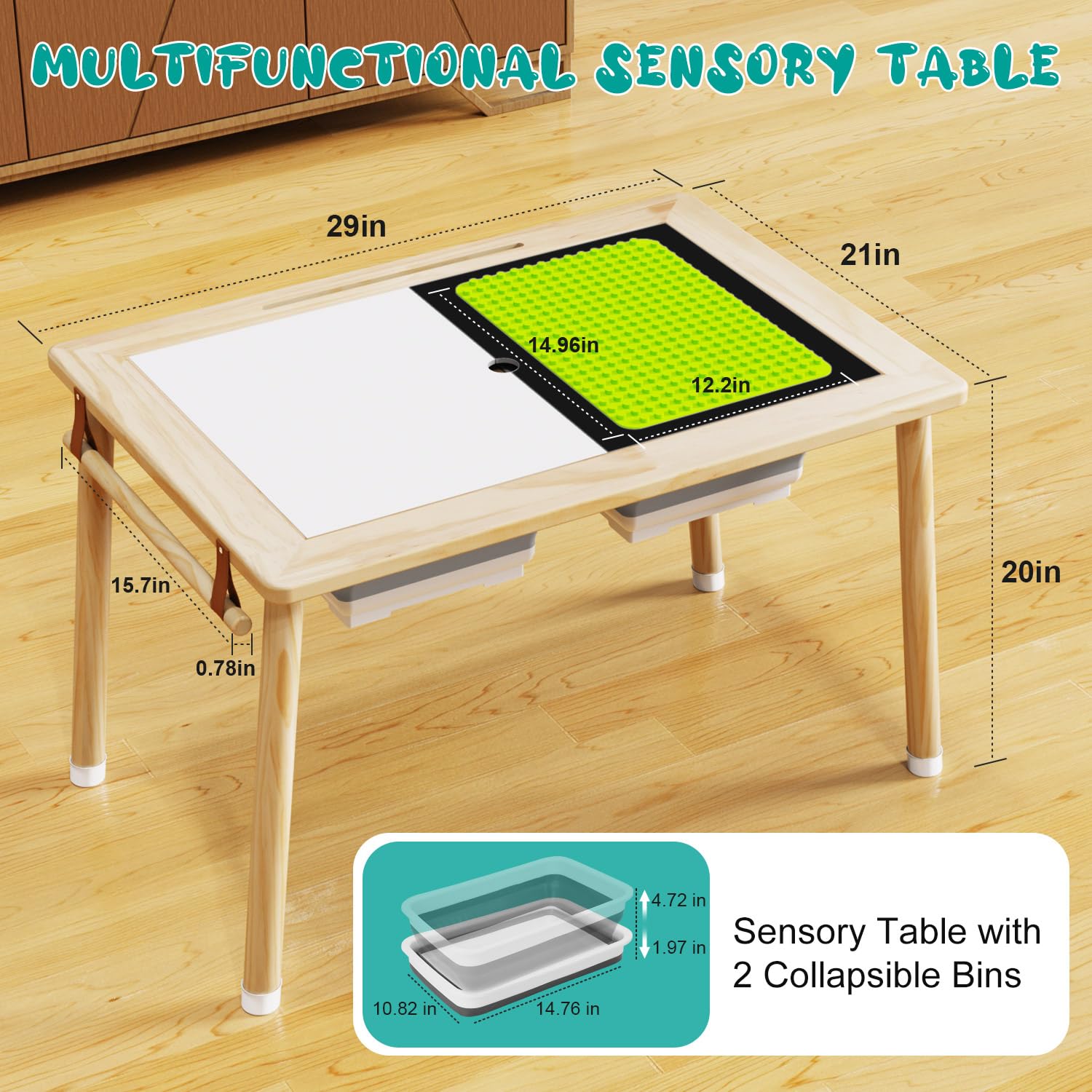 Wattne Sensory Table for Toddlers 1-5, Kids Activity Table Toddler Sensory Table with Paper Roll Holder,Lid & 2 Storage Bin, Wooden Sensory Table for Indoor Outdoor Use