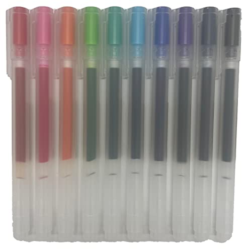 Moma Muji Gel Ink Ball Point Pen 0.5mm 10-colors Pack with Original Pen Case,10 Count (Pack of 1)