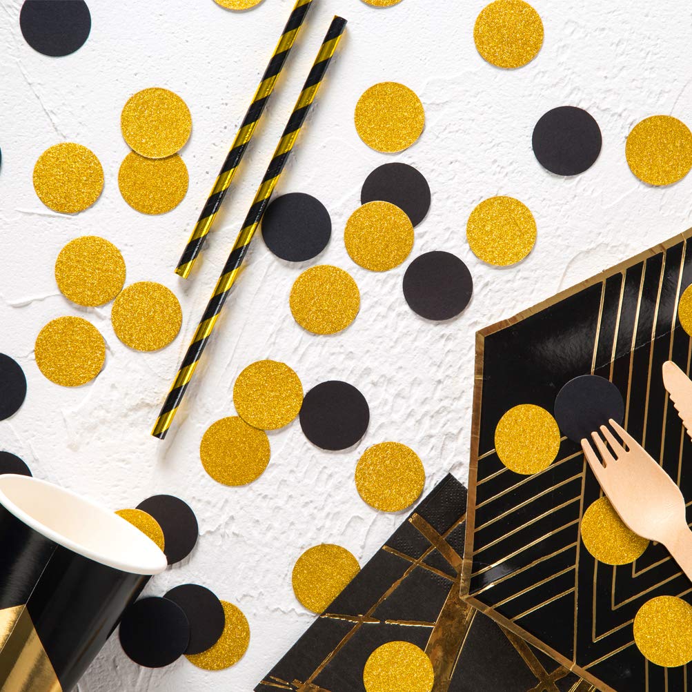 MOWO Glitter Paper Confetti Circles Wedding Party Decor and Table Decor 1.2ββ in Diameter (glitter gold,black,200pc)