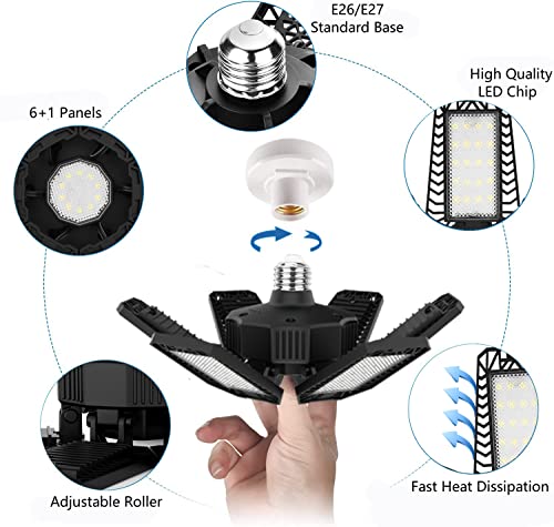 YIVANNUO LED Garage Lights 6 Pack Ultra Bright 185W 25000LM LED Shop Light, 6500K Daylight LED Garage Ceiling Light 6+1 Panels LED Light Bulbs for Garage, Workshop, Warehouse, Barn