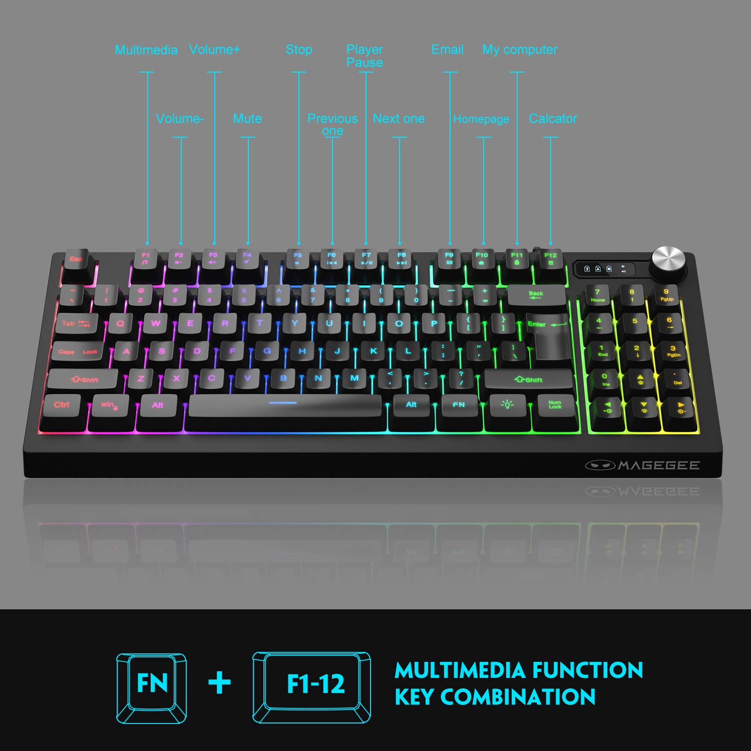 MageGee GT698 TKL Gaming Keyboard, 89 Keys RGB Rainbow Backlit Computer Keyboard, Anti-Ghosting USB Wired Gaming Keyboard for Windows Gaming PC Laptop
