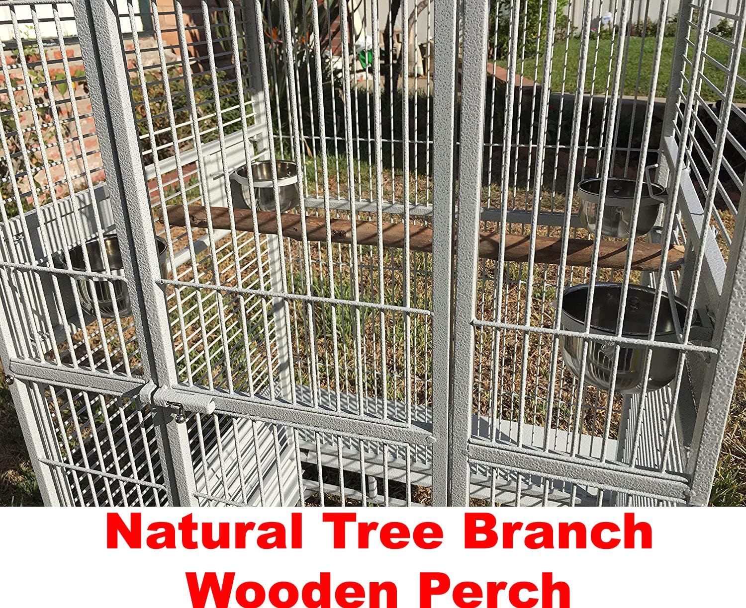 Large Elegance Wrought Iron Bird Parrot Stand Perch Cage Double Ladders Open/Close Play Top, Include Seed Guard (30.5" x 29.5" x 65"H, Black Vein)