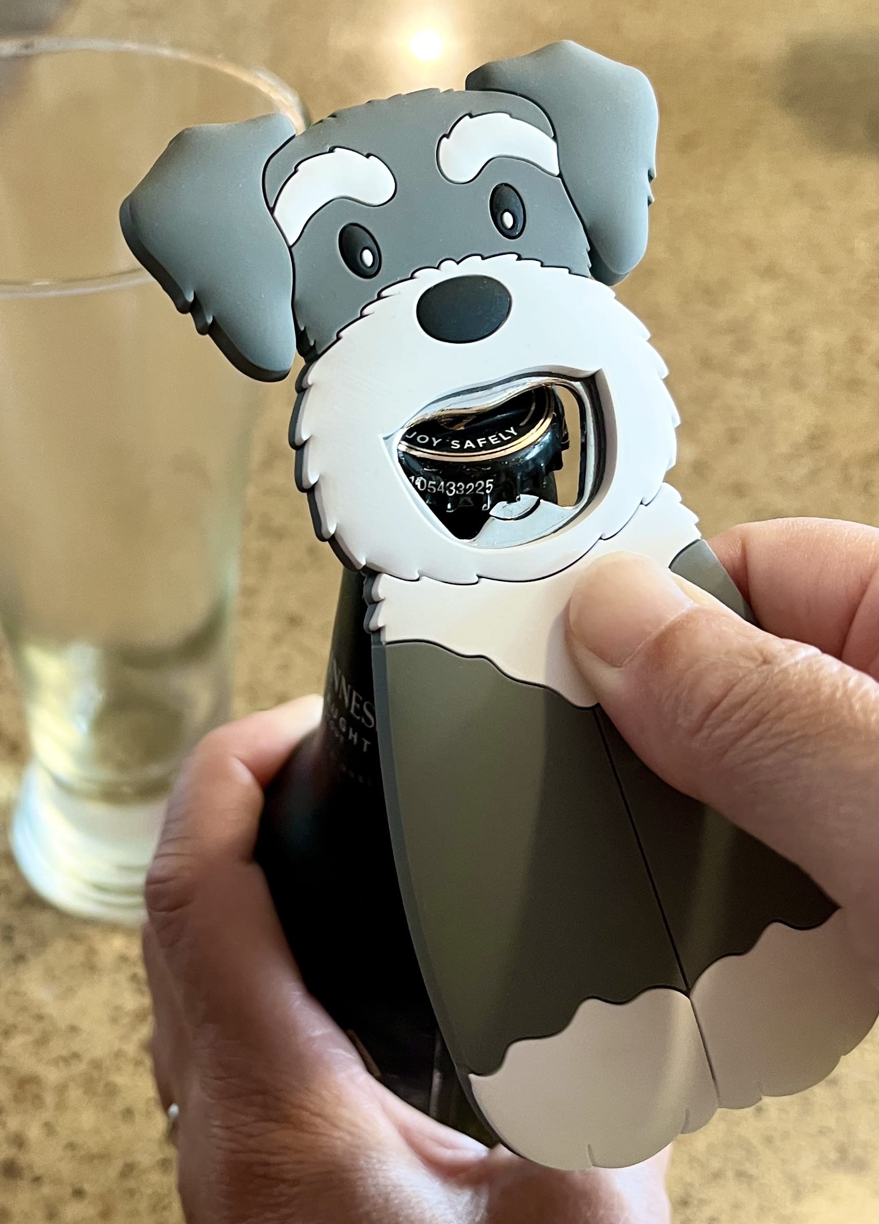 Schnauzer Bottle Opener Beer Soda or Seltzer (grey and white)