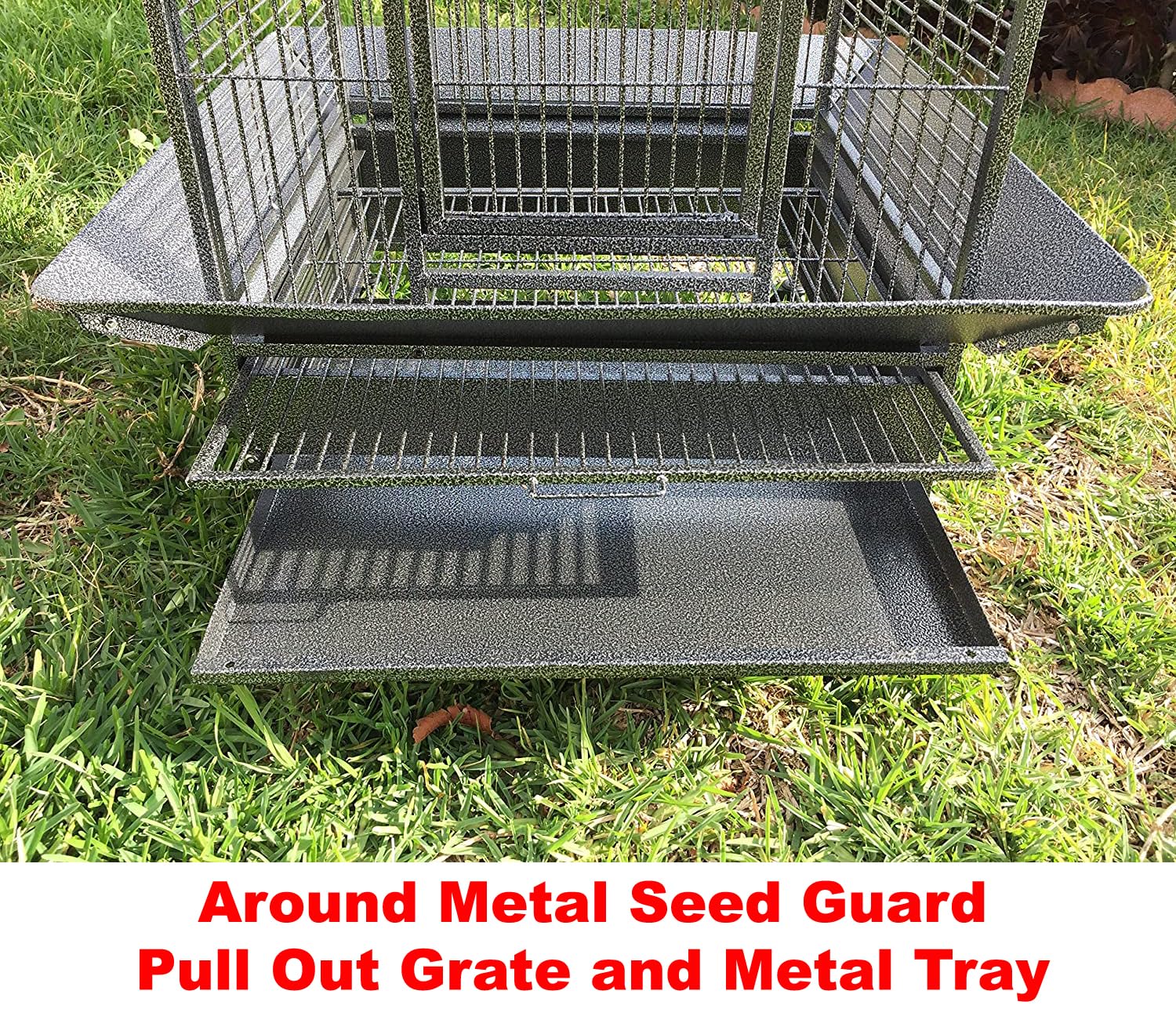 Large Elegance and Durable Wrought Iron Open Play Top Stand Bird Parrot Rolling Cage, Include Metal Seed Guard Solid Metal Feeder Nest Door (30.5 x 29.5 x 63 H, White Vein)
