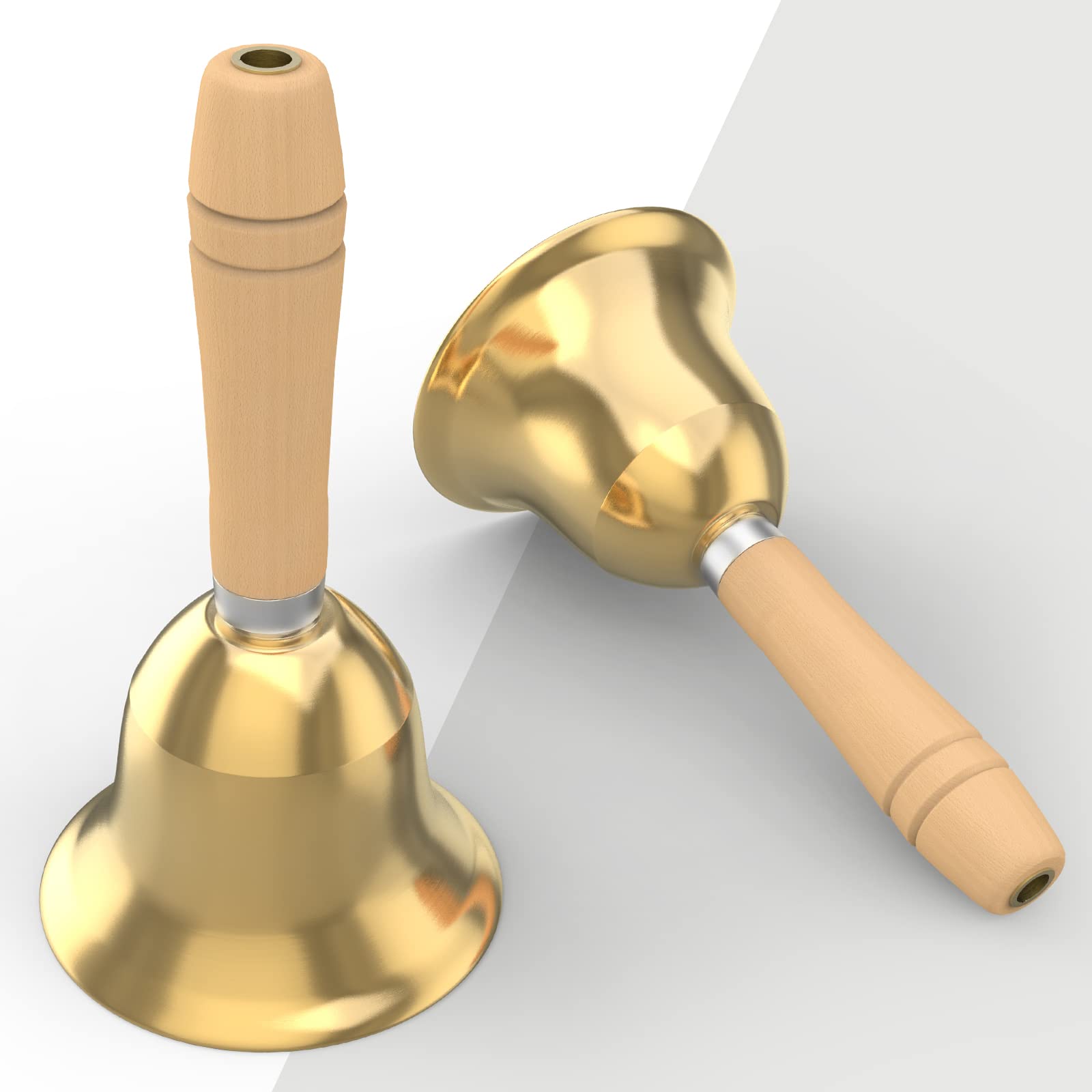 QCDENG 2PCS Solid Brass Hand Crank Call Bell with Metal Bell and Wooden Handle, Hand Crank Bell is Suitable for Party, Christmas