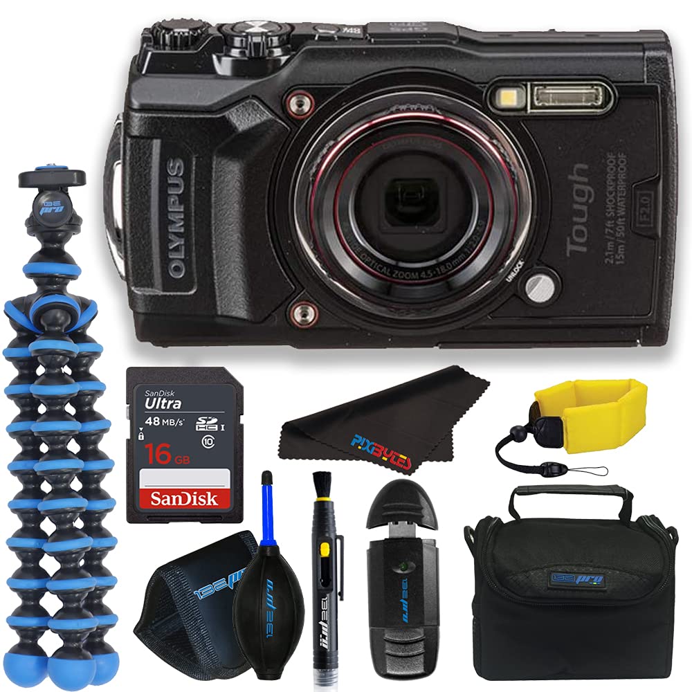 Olympus Tough TG-6 Waterproof Digital Camera (Black) + Pixibytes Basic Bundle + Underwater Package