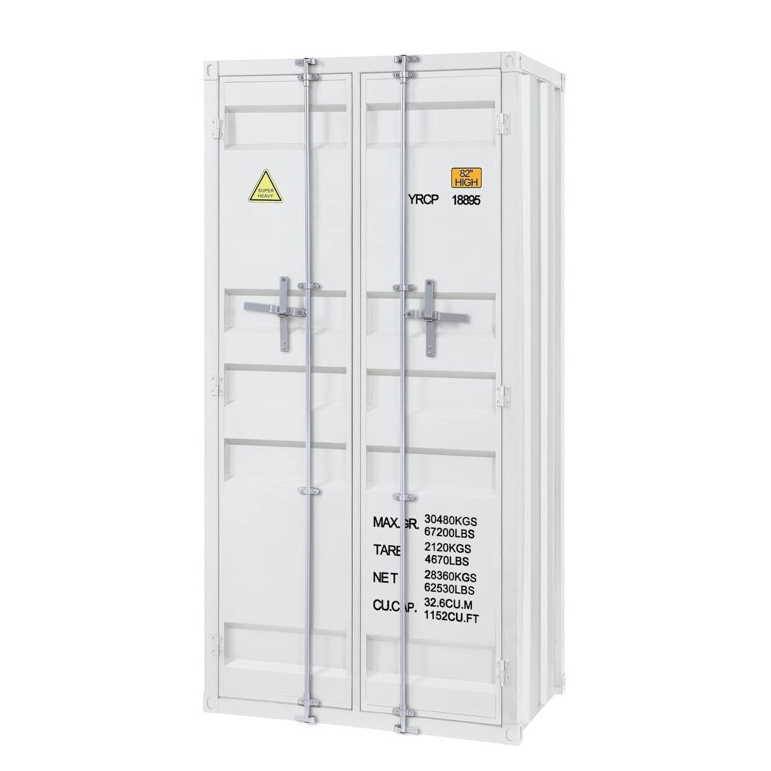 White Metal Cargo Wardrobe with Double Door for Bedroom Garage Steel Locking Stainless Top