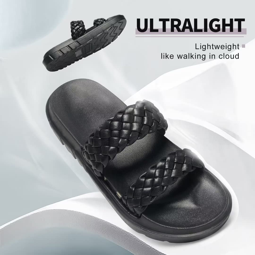 MEGNYA Soft Walking Thickening Sandals for Cushion, Womens Open Toe Ankle Strap Slides, Lightweight Platform Sandals for Poolside, Relaxed fit Black Size 8