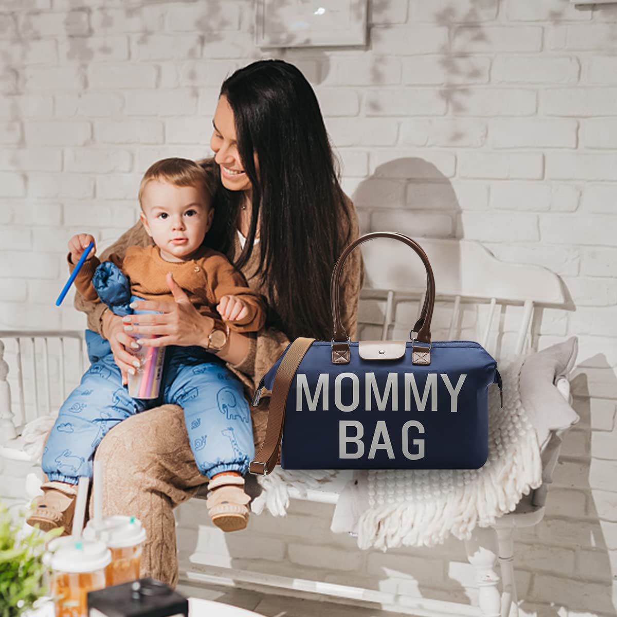 SEEDNUR Diaper Bag Tote with 2 Organizer Pouches, Large Capacity Mommy Bag for Hospital and Weekender Travel (Navy)
