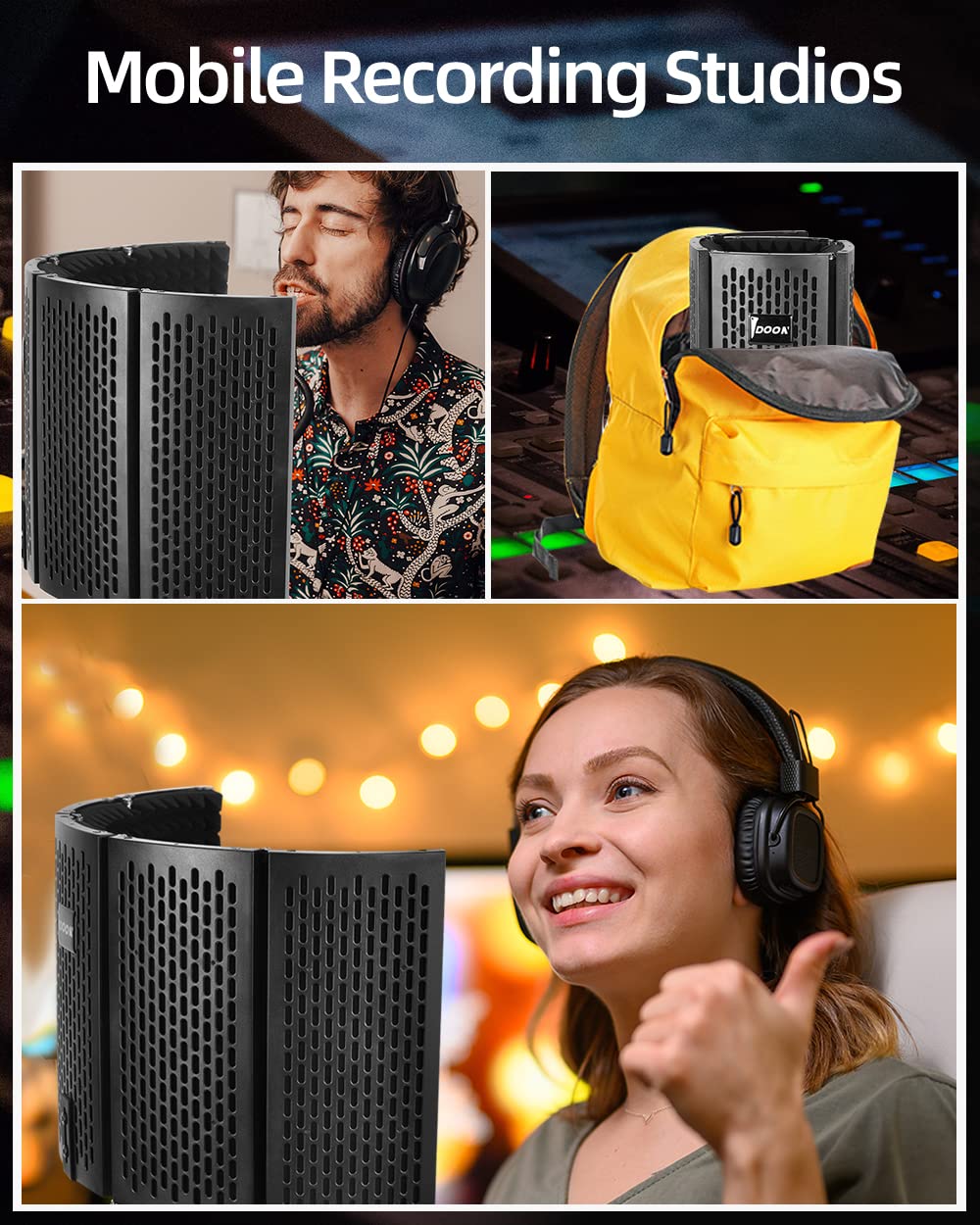 Microphone Isolation Shield [5 Panels Curved Upgrade], Desktop Isolation Shield for Blue Yeti/Shure MV7/SM7B/ATH2020 and Other Mics, High Density Absorbent Foam, by IDoon