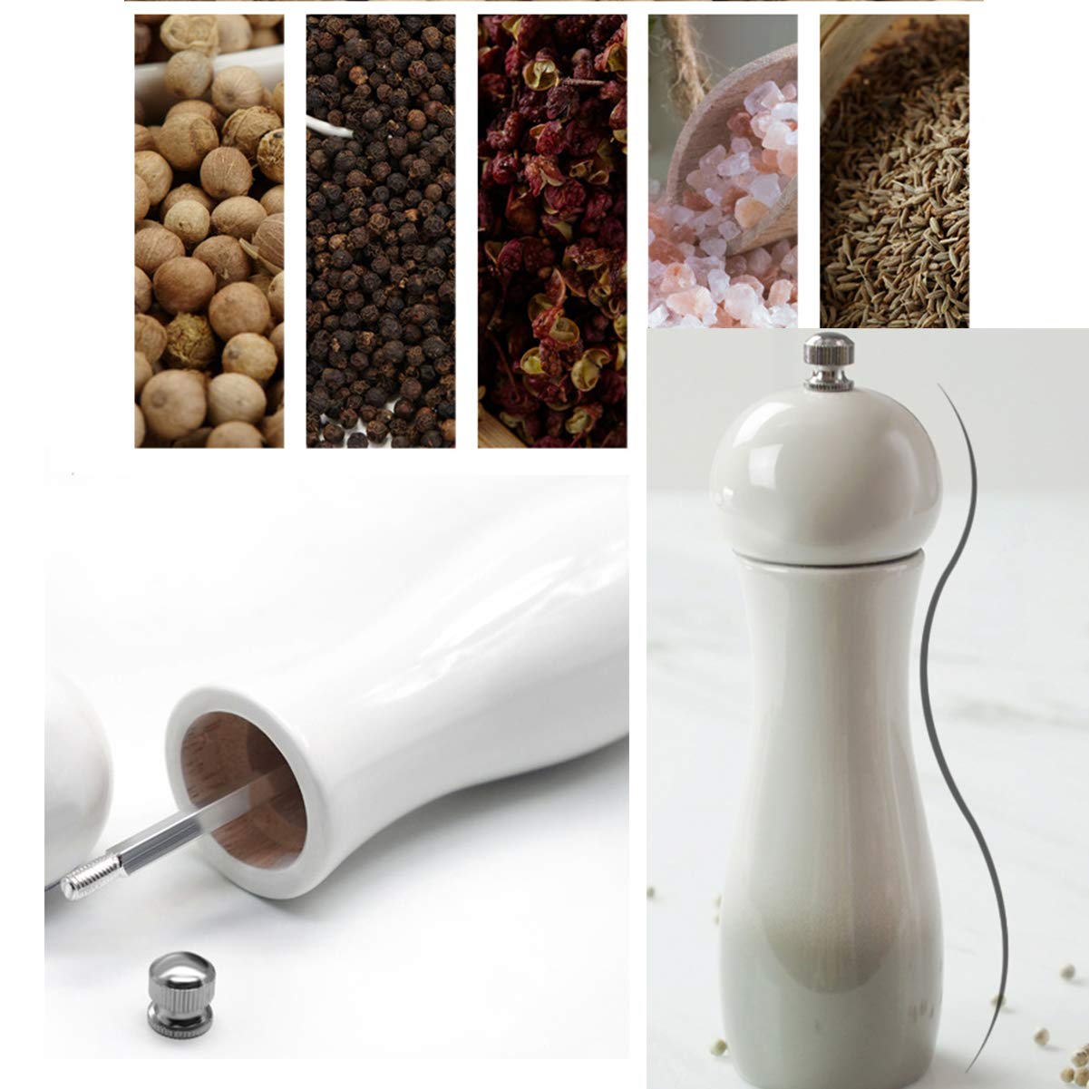 Pepper Grinder, Salt and Pepper Grinder, Salt Grinder, Elegant Wood Salt and Pepper Mill, Ceramic Grinder Core, Refillable Manual Spice Mill Adjustable Coarseness Salt Pepper Grinder