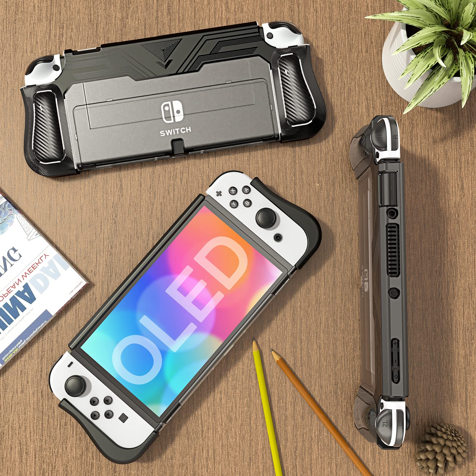 Mooroer Switch OLED Case Compatible with Nintendo Switch OLED Model, Dockable TPU Protective Case for Nintendo Switch OLED Model 2021 with Game Card Slots and Thumb Grips