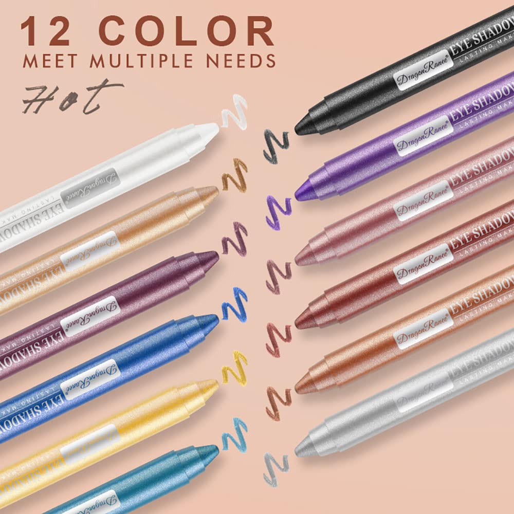 Sitovely 12 Pcs Matte Eyeshadow Stick Set with Sharpener Cap, Long Lasting Pearly Sparkle Glitter Eyeshadow Pencil Shimmer Metallic Eye Shadow Makeup (A, M)