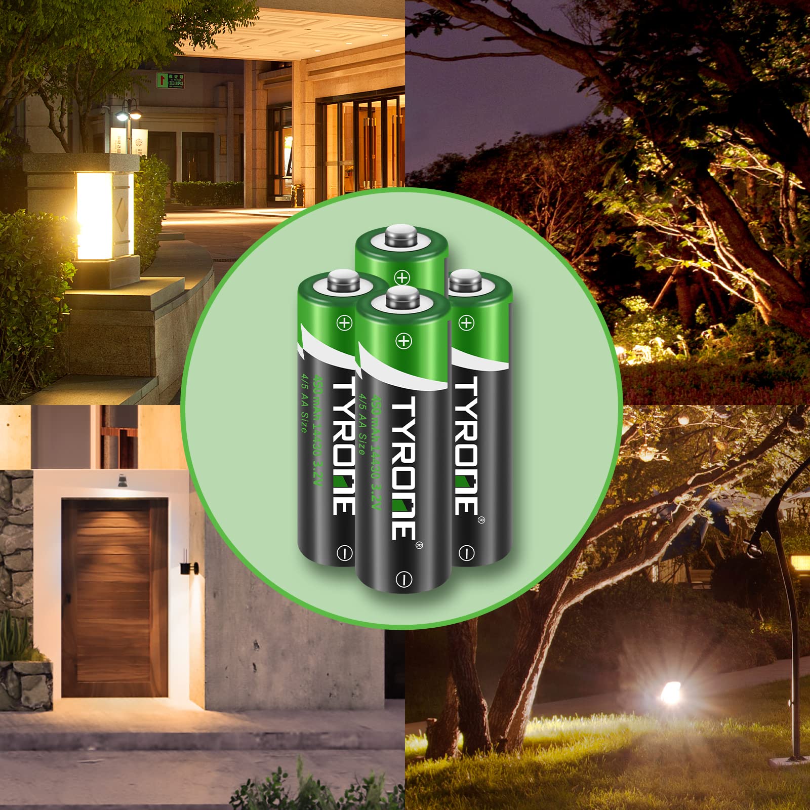 tyrone 14430 3.2 Volt Rechargeable Solar Battery, 3.2V 450mAh 14430 Rechargeable Battery for Outdoor Garden Light, Solar Panel Light, Tooth Brush, Shaver, Flashlight (4 Pack)…