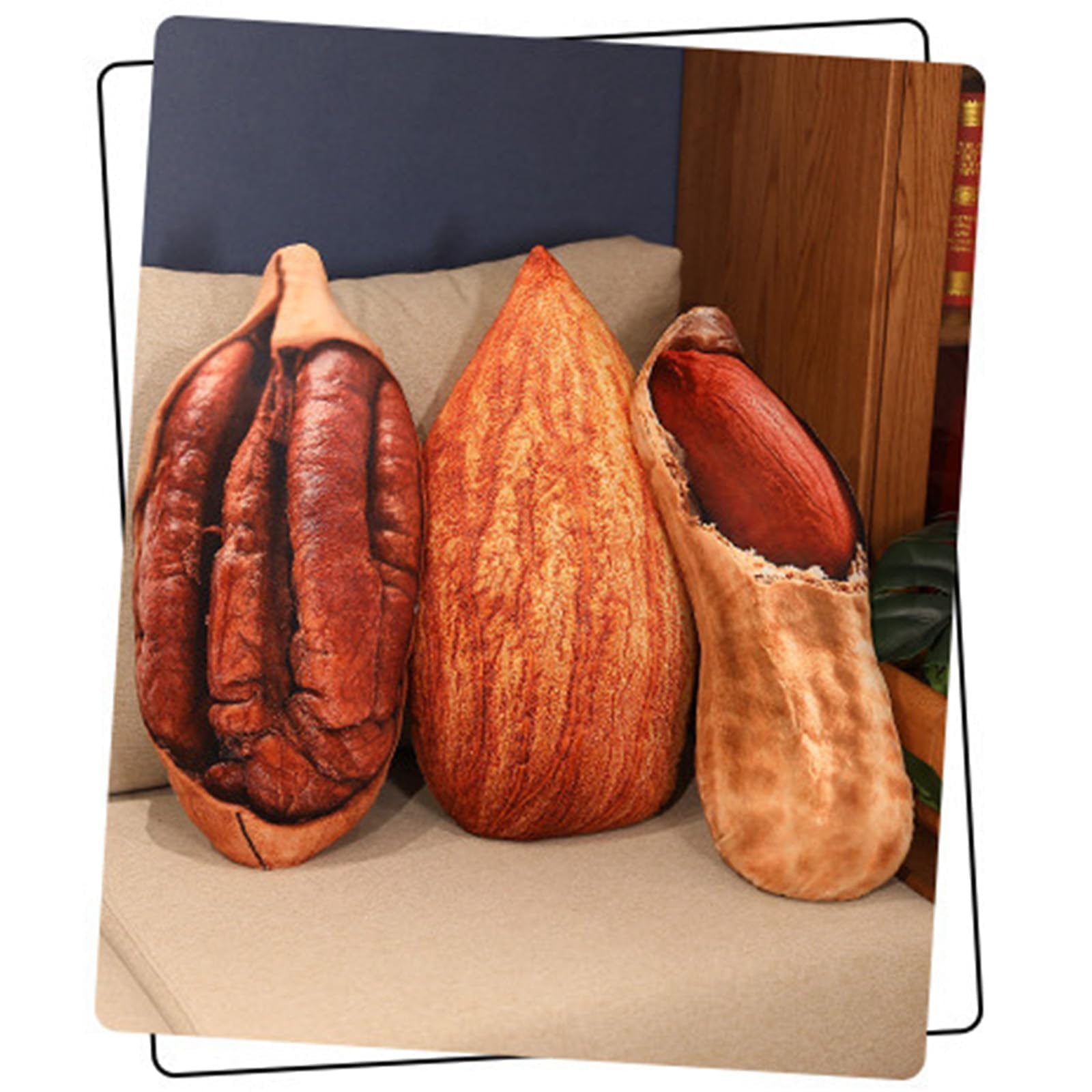Whlo4U Simulation Almond Plush Pillow, Almond Stuffed Plush Throw Pillow, Home Sofa Decoration, Birthday Christmas Funny Gift for Kids Adults