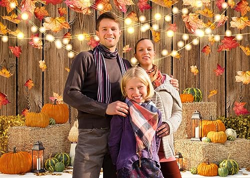 LYCGS 7X5ft Fall Backdrop Fall Thanksgiving Photography Backdrop Autum Rural Wooden Pumpkin Maple Leaf Haystack Backdrop Thanksgiving Photo Background Thanksgiving Party Decoration Banner X-157