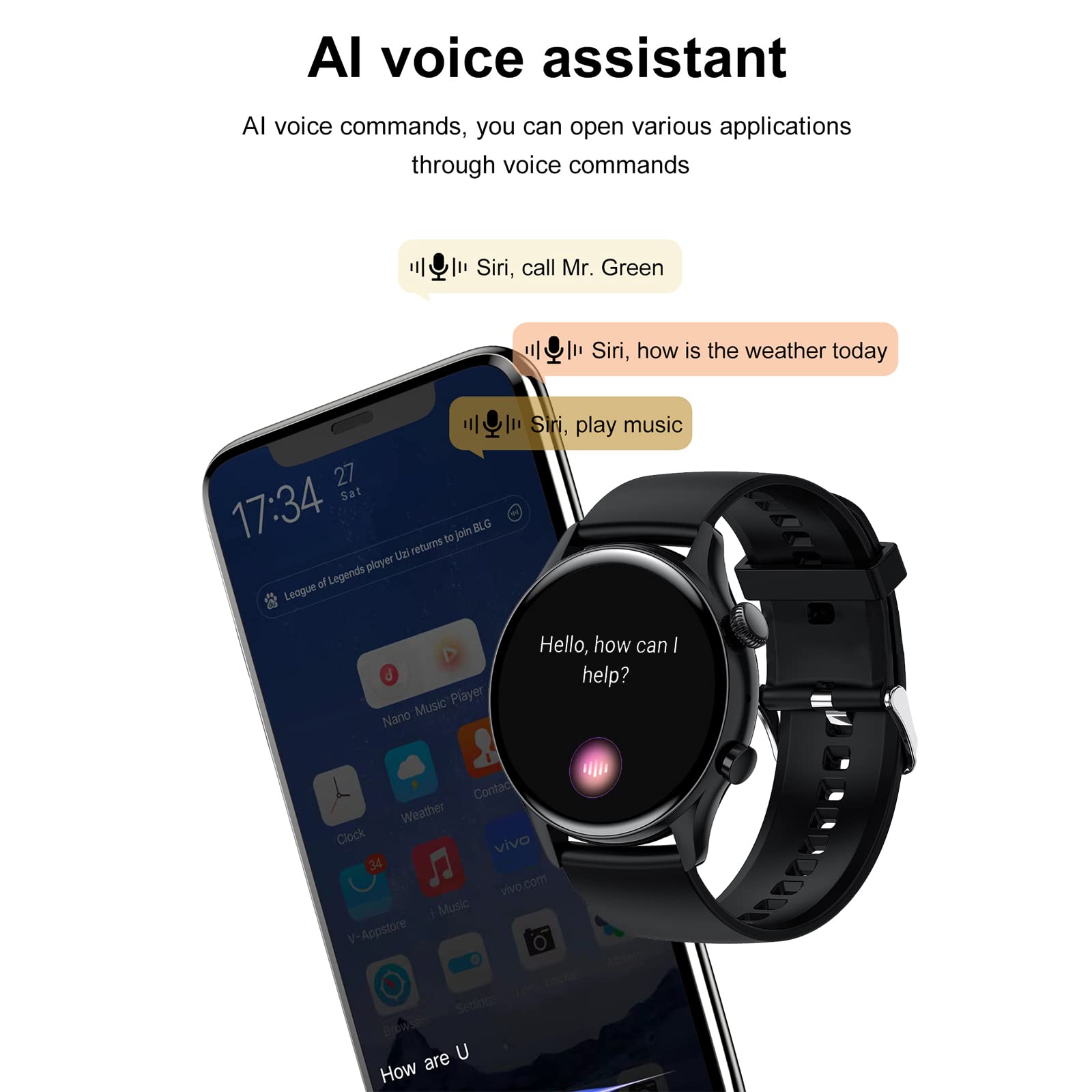 Smart Watch 2022(Bluetooth Call Receive/Dial),1.36" AMOLED Display Smartwatch Fitness Tracker with Call/Text/Heart Rate/Sport Modes, Watches for Men Women, Android/iOS (Black)