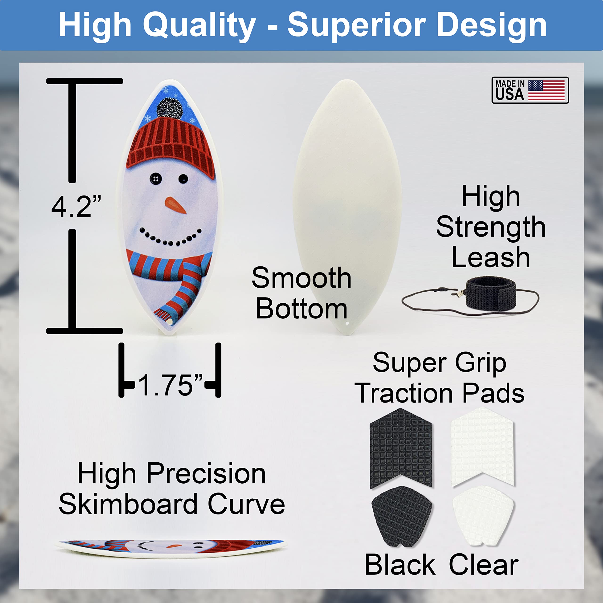 Shaka Minis Finger Skimboard | Finger Surfboard - Skim and Surf The Wind, Waves and Almost Anywhere (Snowman)