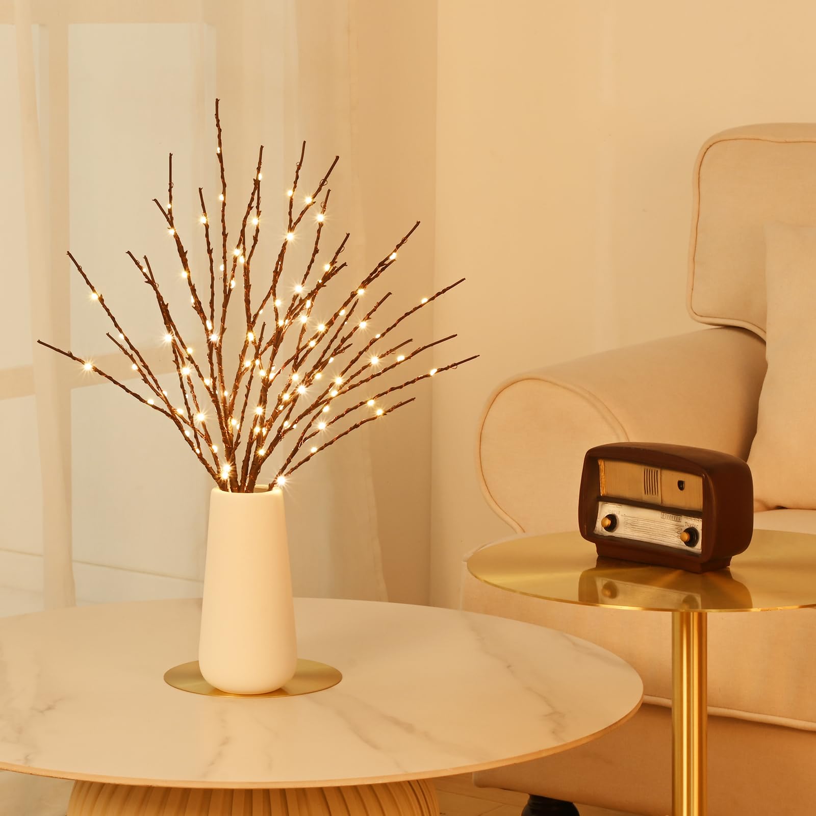 Lighted Branches for Vases, 2PCS Branch Lights, 32IN Birch Tree Branches, Fake Willow Branches, Artificial Twig Lights Christmas Decorations for Home Indoor Outdoor Decor, Brown