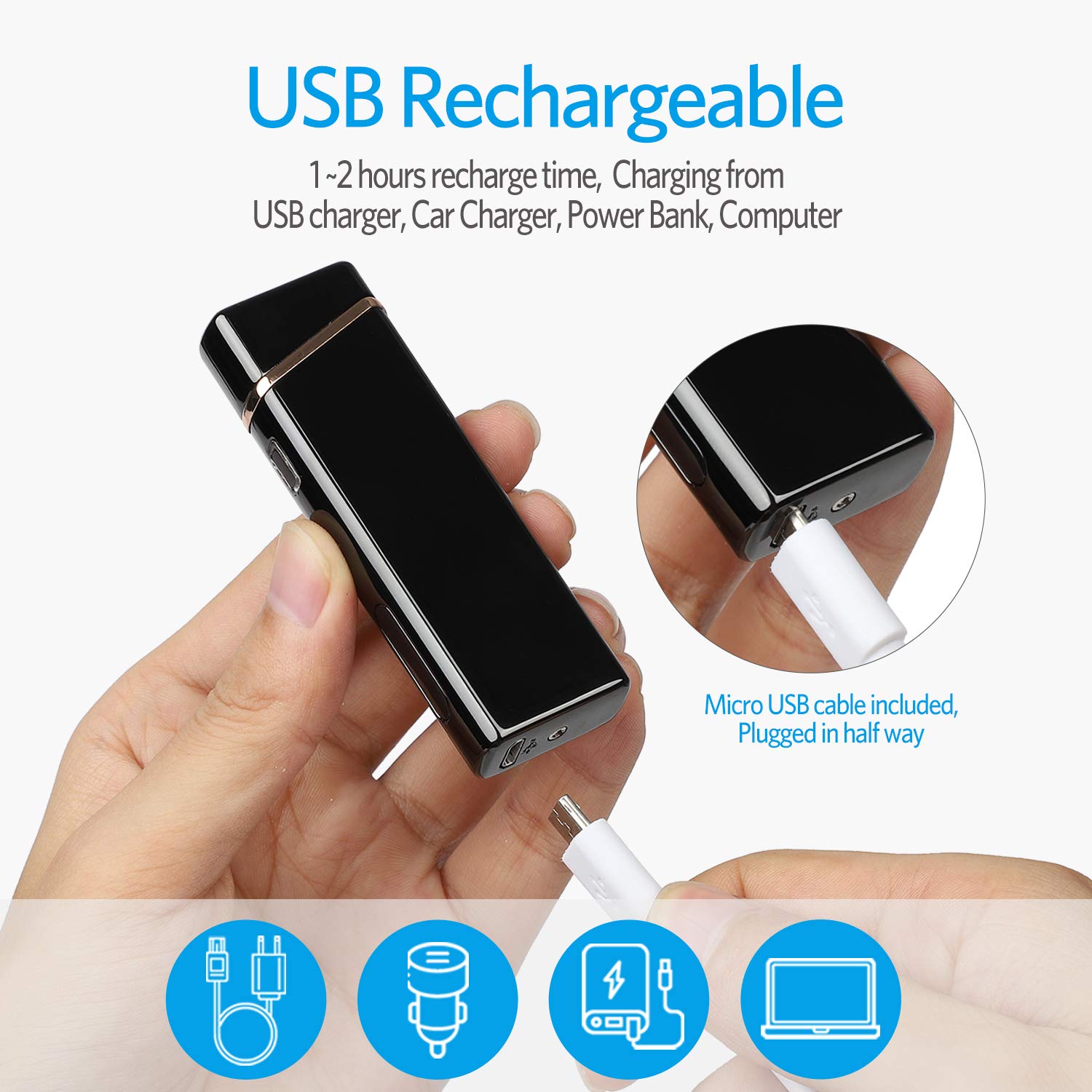 Lighter, Electric Arc Lighter USB Rechargeable Lighter Windproof Flameless Lighter Plasma Lighter with Battery Indicator (Upgraded) for Fire, Cigarette, Candle - Outdoors Indoors (S1700)