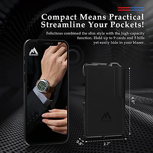 MURADIN Tactical Minimalist Wallet for Men, Slim RFID-Blocking Metal Card Holder, Front Pocket Men’s Leather Dapper Bifold Wallet with Money Clip with Keychain (Black)