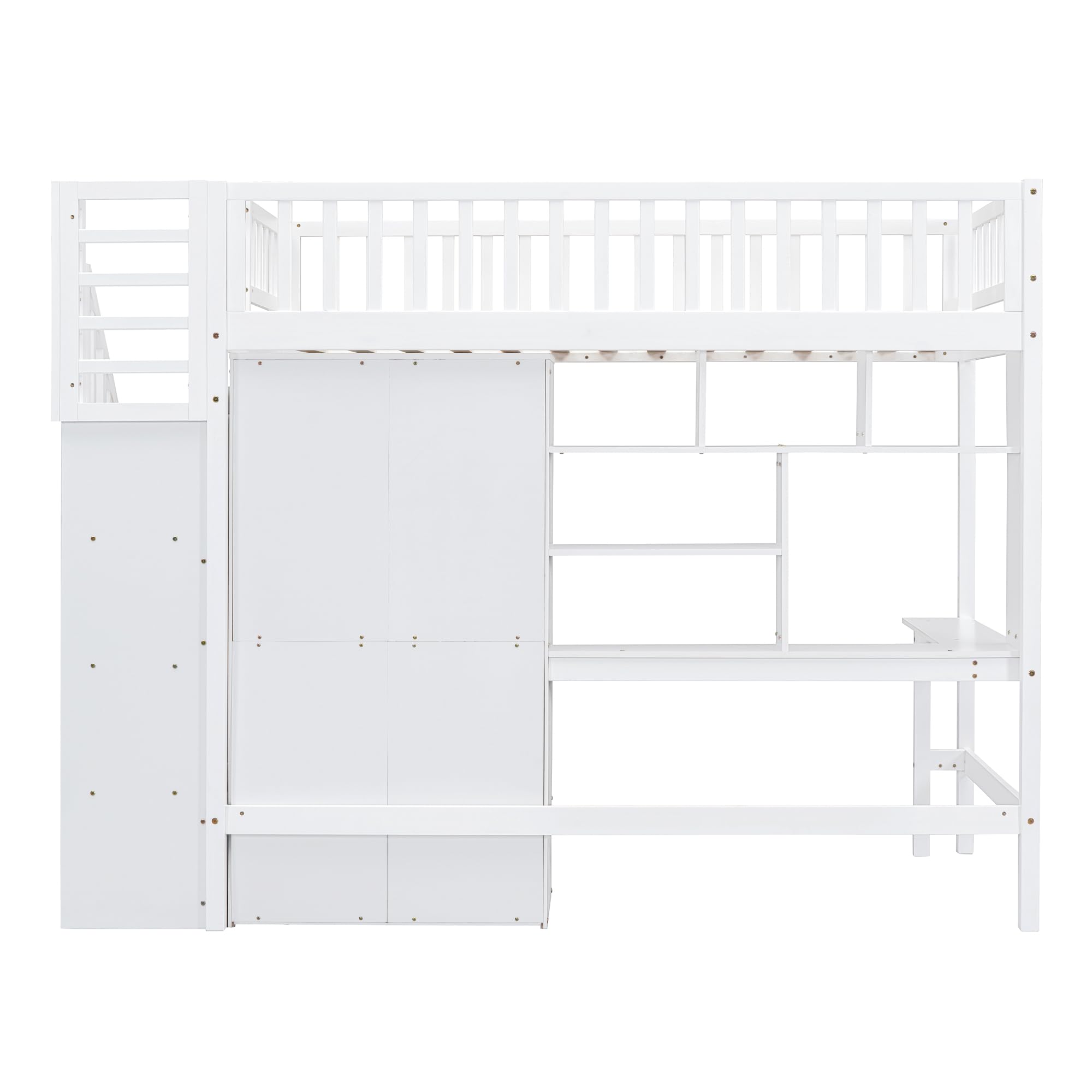 Merax Twin Loft Beds Stairway Loft Bed Frame with Wardrobe, Desk, Bookshelf and Drawers, White