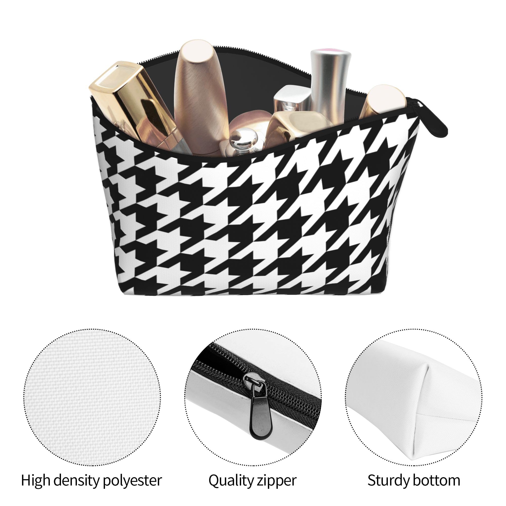Lightweight Travel Portable Cosmetic Bag Compatible with Black And White Houndstooth, Casual Toiletry Makeup Carrying Pouch Multifunction Coin Cash Storage Cases for Women