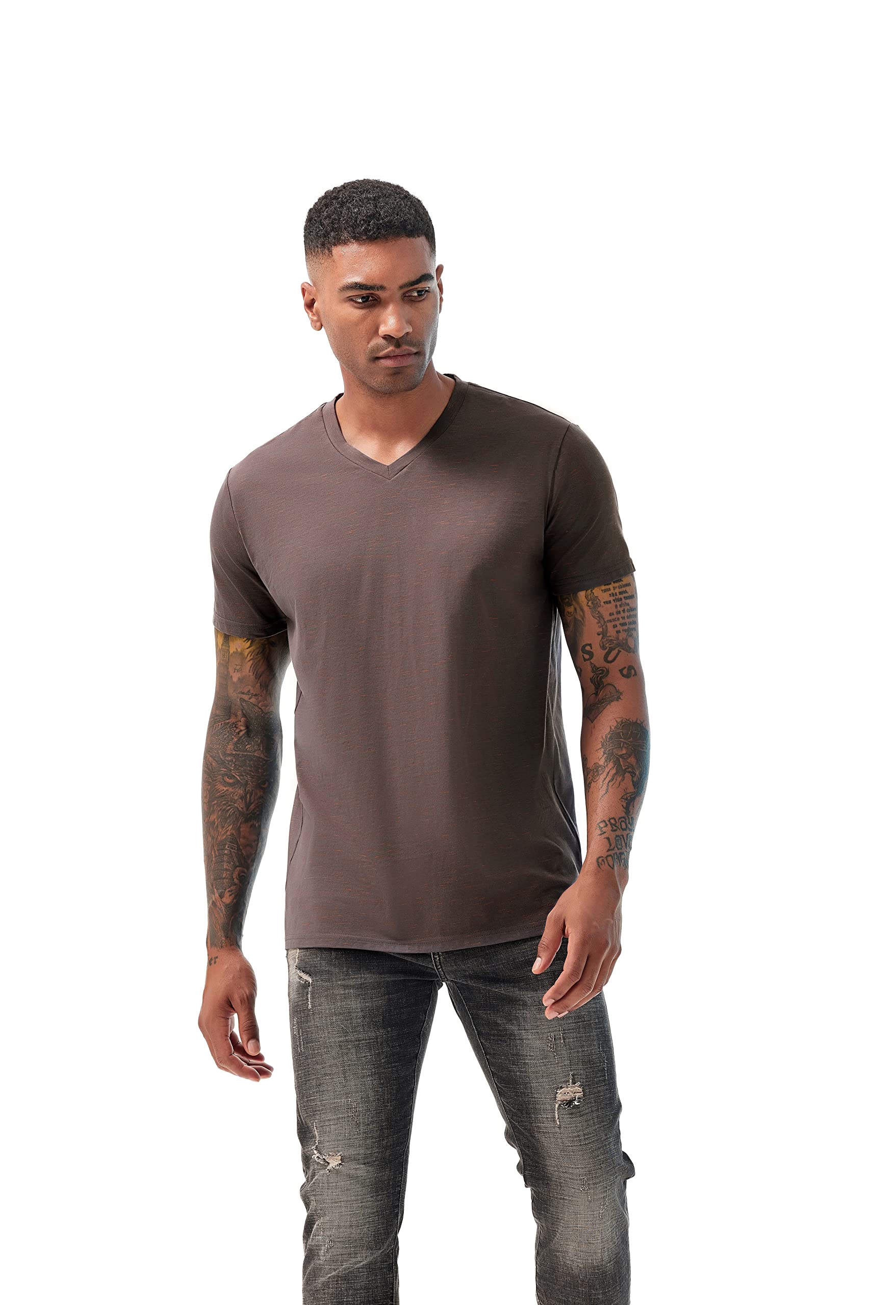 KLIEGOU Men's V Neck T Shirts - Casual Stylish Tees for Men Coffee XXXL