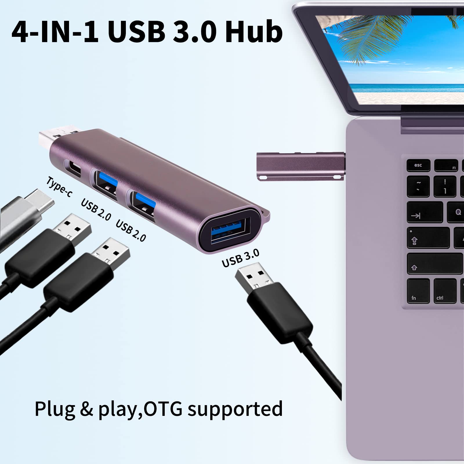 USB 3.0 Hub Splitter,USB Splitter for Laptop,USB Hub 2.0,Multi USB Port,USB Extender Hub,Mini USB Hub,USB Expansion Extra USB Ports for Computers PC TV PS4.