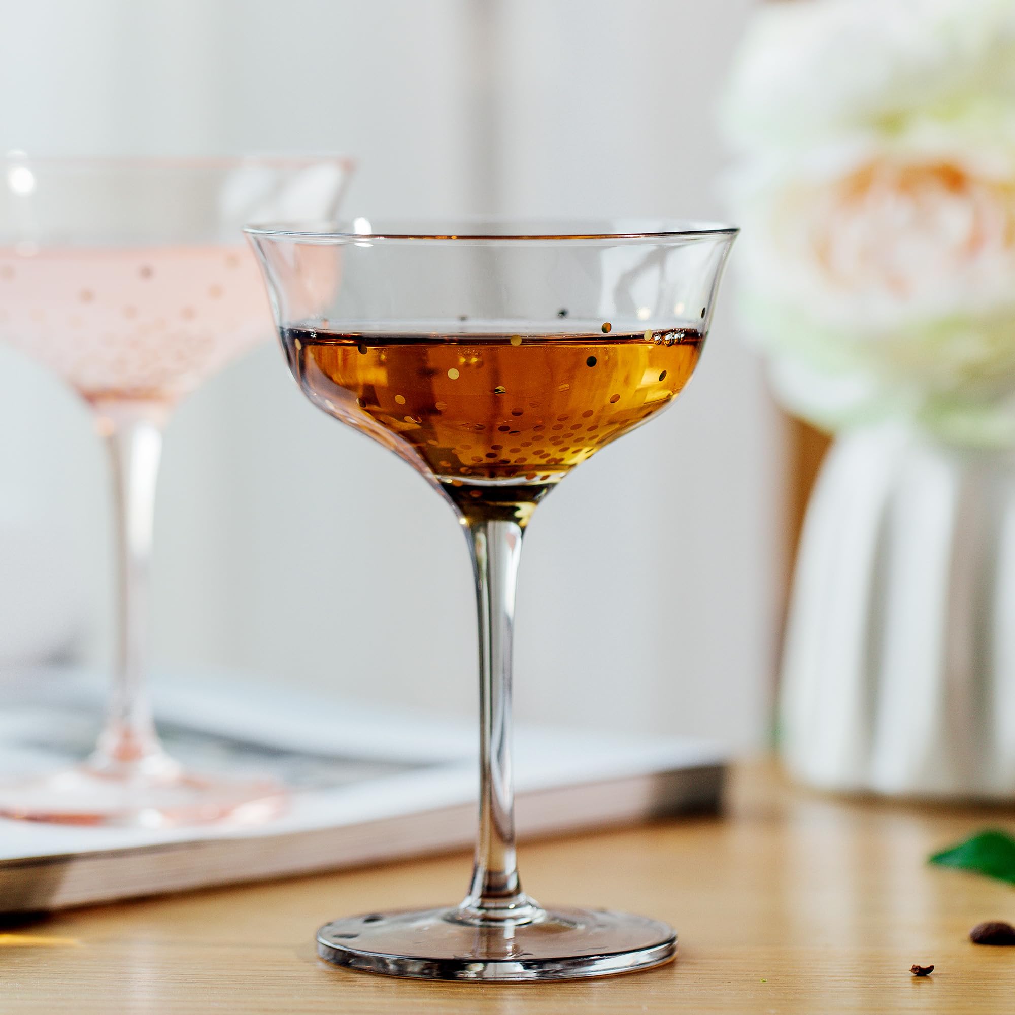 Lysenn Nick and Nora Glasses Set of 2- Exquisite Cocktail Glasses for Martini, Margarita & Champagne - Hand Blown & Vintage Design β Smoke Gray & Blush Pink, 5 fl oz