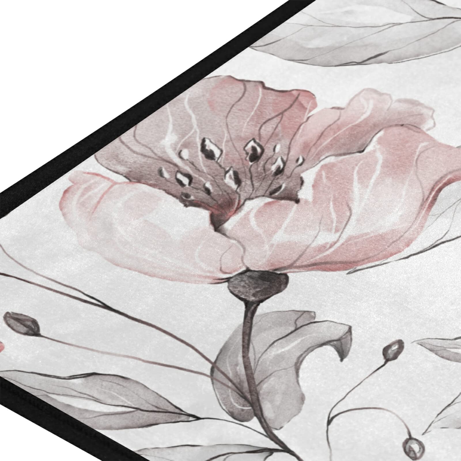 Pink Rose Flower Gray Leaves Kitchen Rugs Floor Mat Anti Fatigue Kitchen Mats Non Skid Washable Bath Rug Runner Doormats Carpet Sink Mat Home Decor 39 X 20 inch