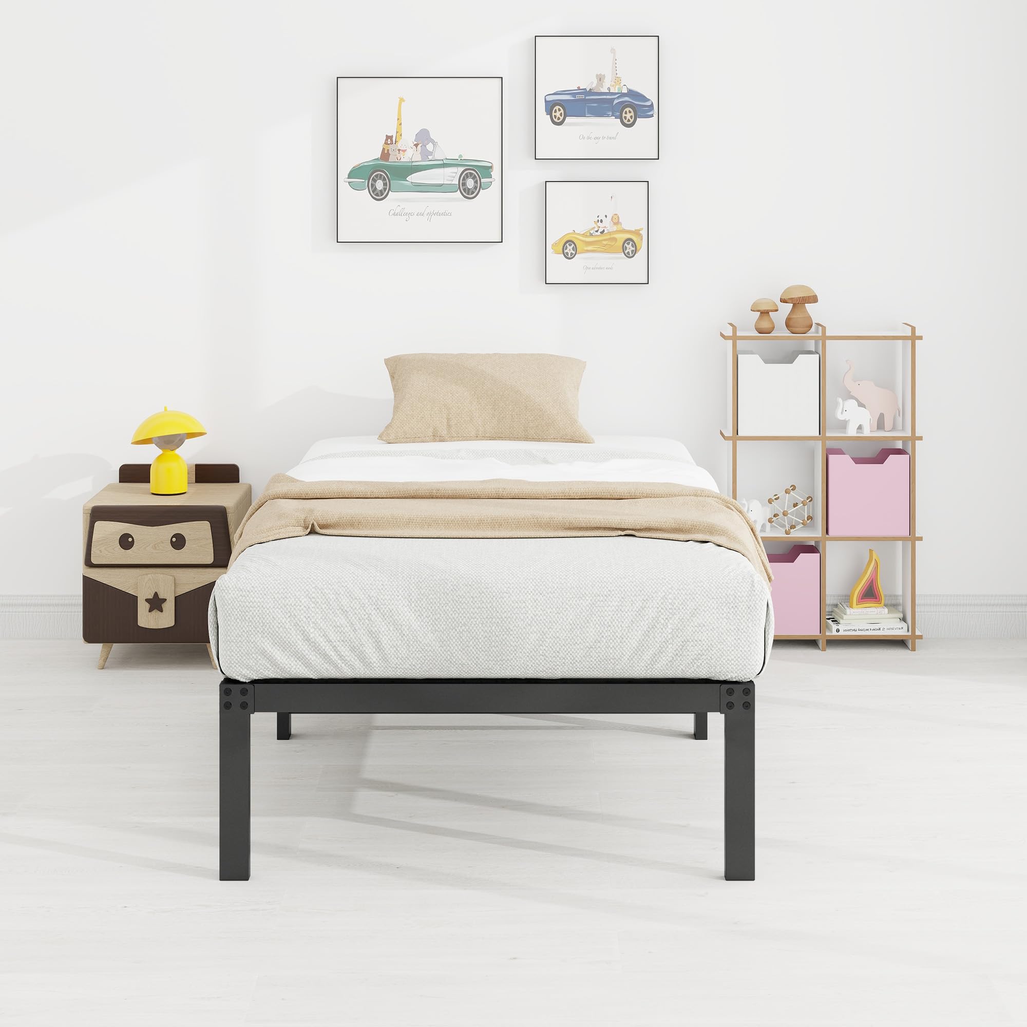 JUISSANO 14 Inch Twin Bed Frames Heavy Duty Metal Platform Bed Frame Twin Size, No Box Spring Needed, Under Bed Storage, Noise Free, Black