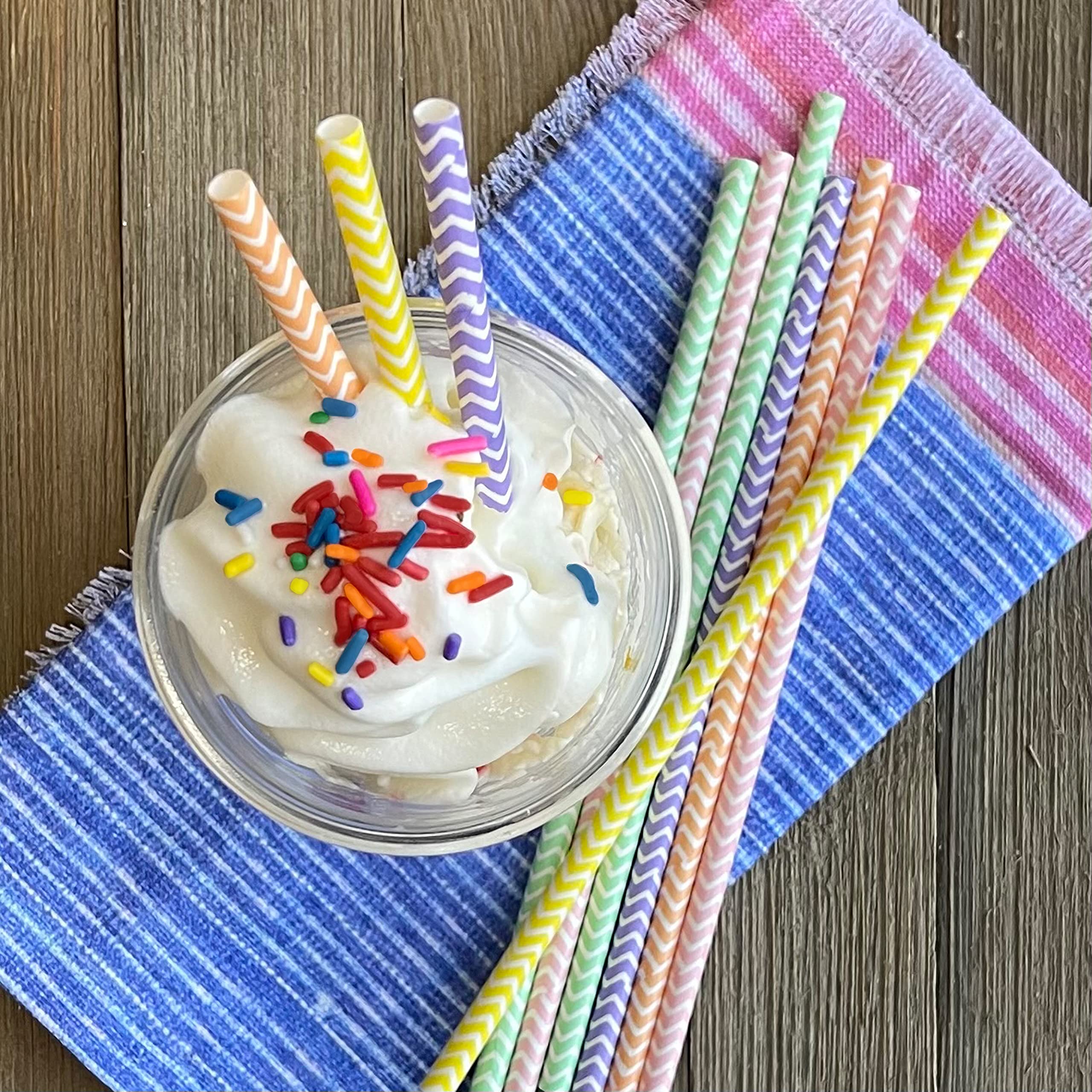 Outside the Box Papers Pastel Chevron Paper Straws - Easter Straws - 100 Pack Pink, Light Blue, Yellow, Green