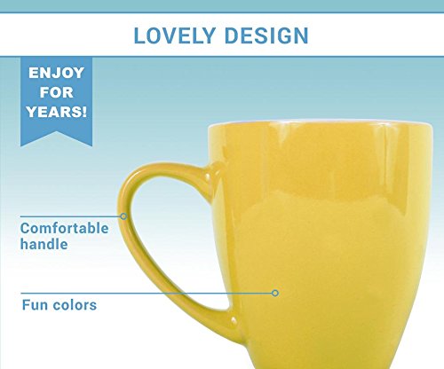Klikel 6 Polka Dot Coffee Mugs Set - 16oz Flat Bottom Porcelain Dinnerware - Bright Polka Dot Colors