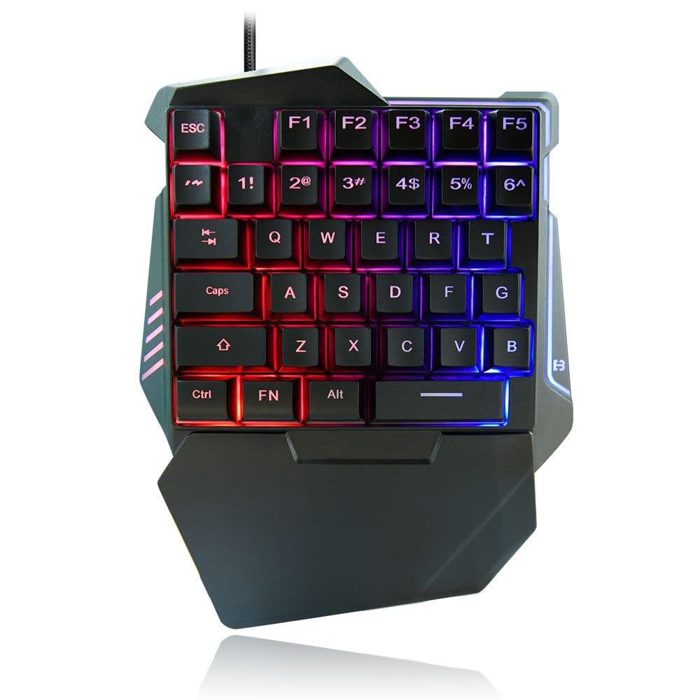 Zunate One Handed Gaming Keyboard, RGB Backlit 35 Keys Portable Mini Gaming Keypad, USB Wired Single Hand Ergonomic Keyboard for Game