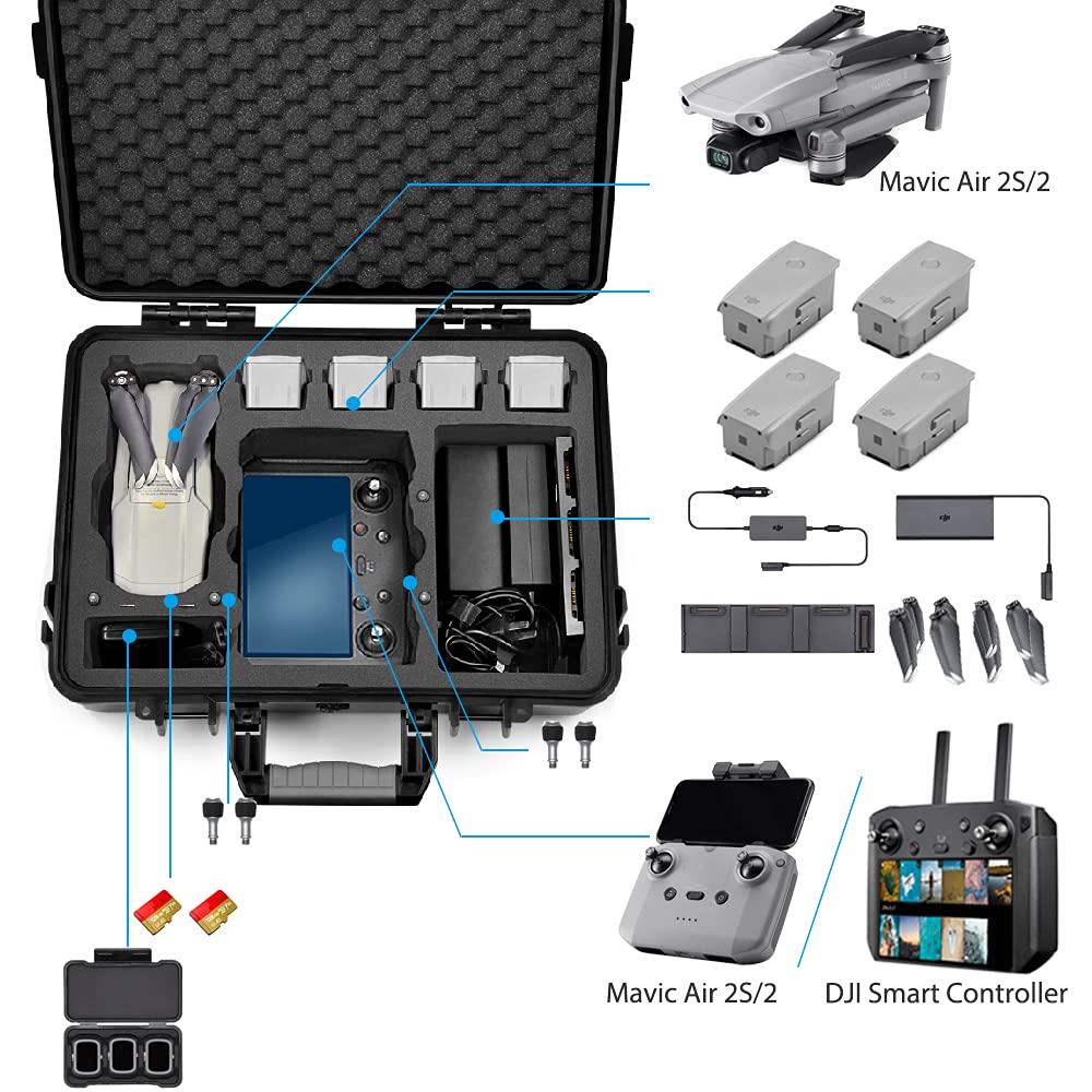 Lekufee Waterproof Hard Case for DJI Air 2S Drone/DJI Mavic Air 2 Combo/DJI Smart Controller/DJI RC Pro/DJI RC N1 and DJI Air 2S Drone Accessories (Black Case Only)