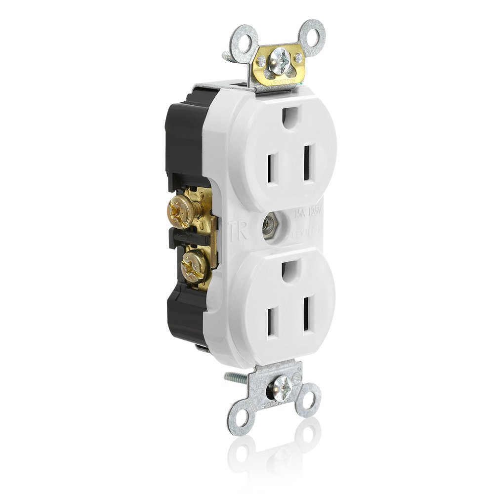 Leviton TCR15-W Side Wired Commercial Spec Grade Tamper Resistant Duplex Receptacle, 15-Amp, 125-volt, White