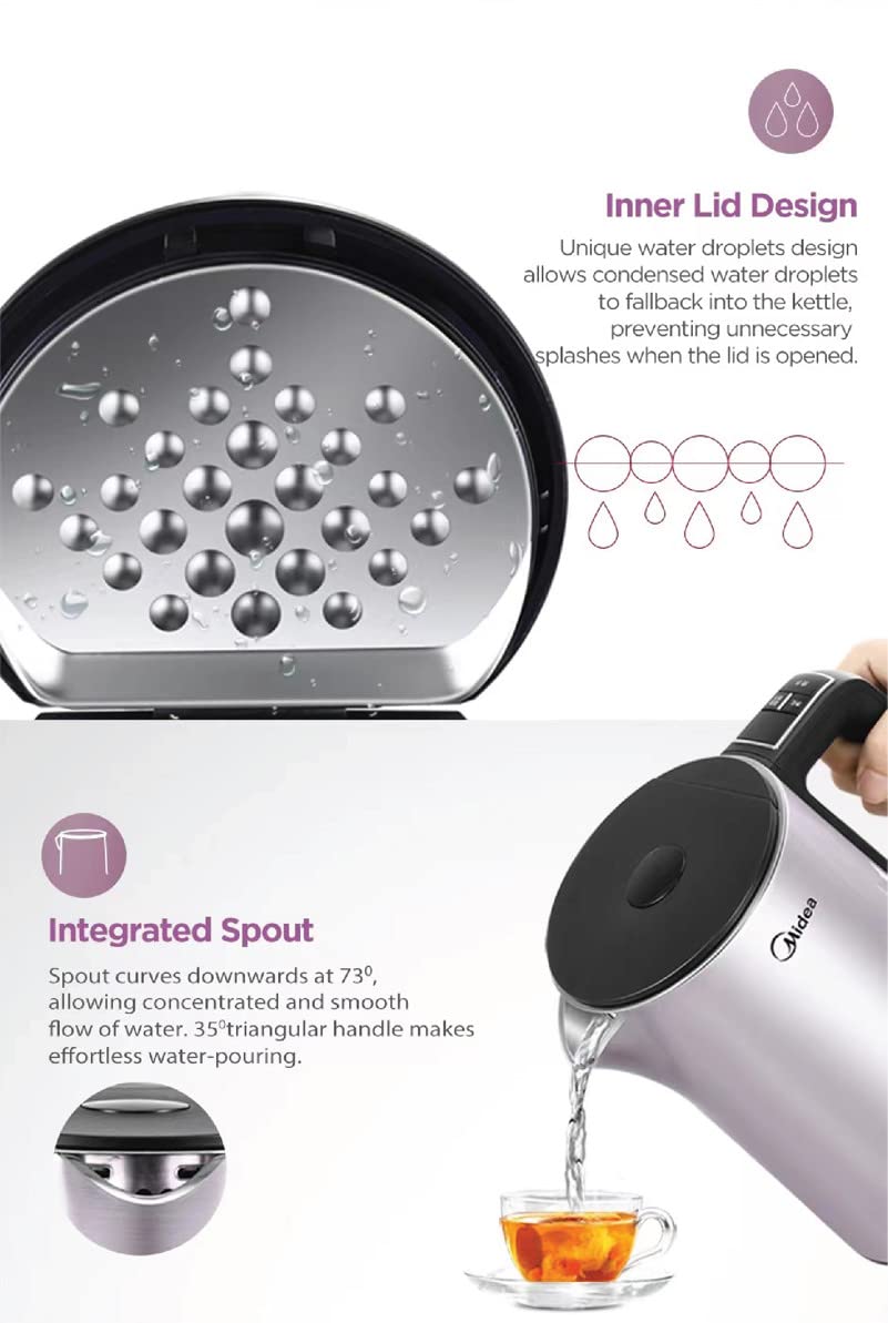 Midea Double Wall Steel Kettle with Temperature Control, 1.5L, CoolTouch Electric Kettle MK-HE1504W1