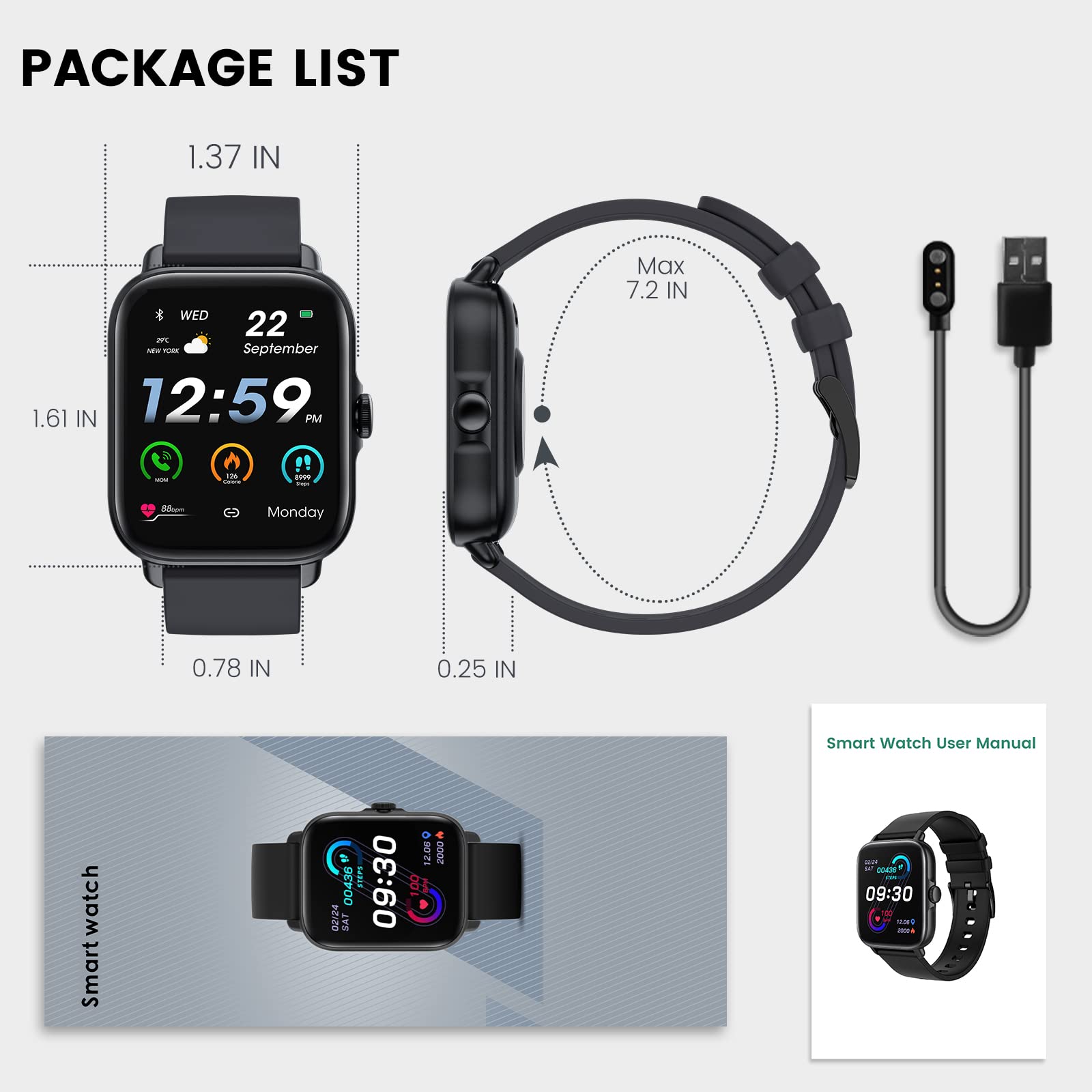 Smart Watch for Men, 1.39'' Watch (Black)