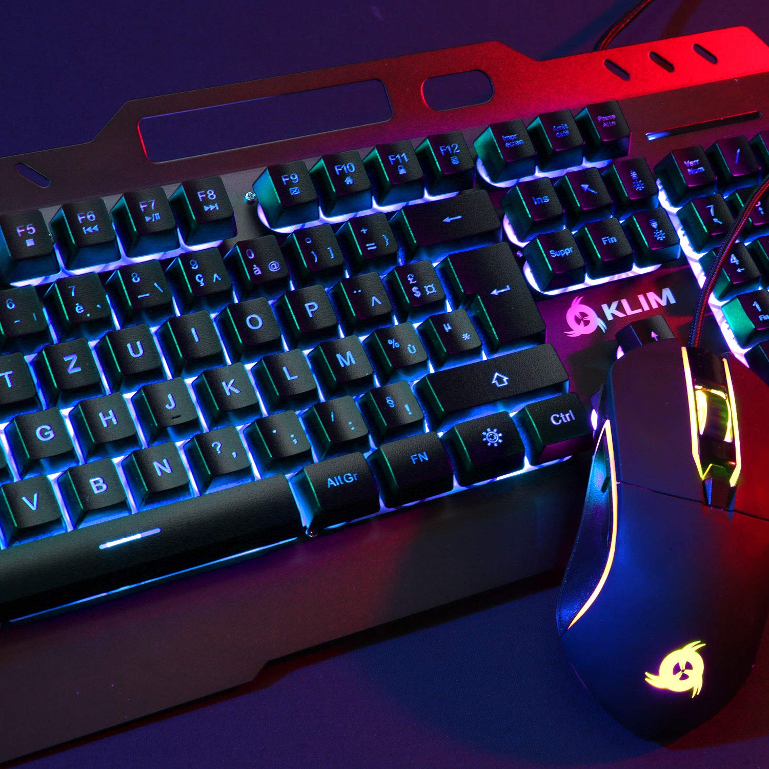 KLIM Lightning Gaming Keyboard - New 2023-7 LED Colors - Ergonomic Mechanical Feel Keyboard with Metal Frame - Compatible with PC Mac PS4 PS5 Xbox One - Wired Hybrid Keyboard