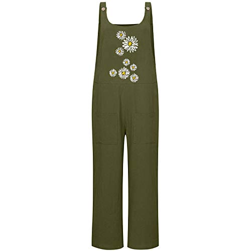 Sdeycui Womens Summer Ethnic Print Loose Overalls Wide Long Leg Jumpsuit Pockets(Green, M)