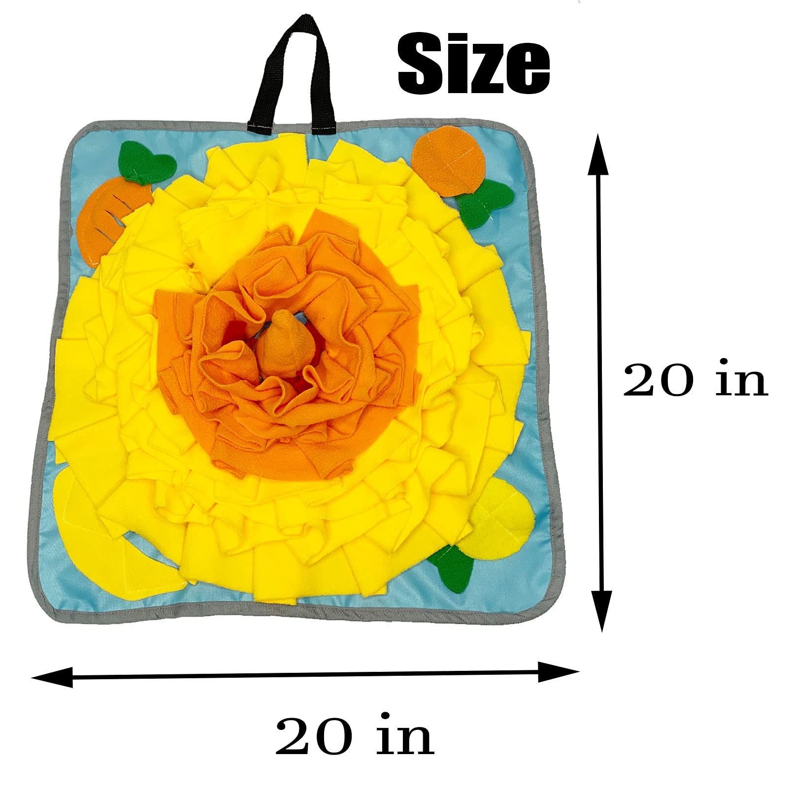 kathson Rabbit Foraging Mat with Fixable Handle 20" × 20" Washable Polar Fleece Pet Snuffle Pad Bunnies Nosework Training Treat Dispenser for Rabbits Bunny Guinea Pigs Chinchillas (Orange)