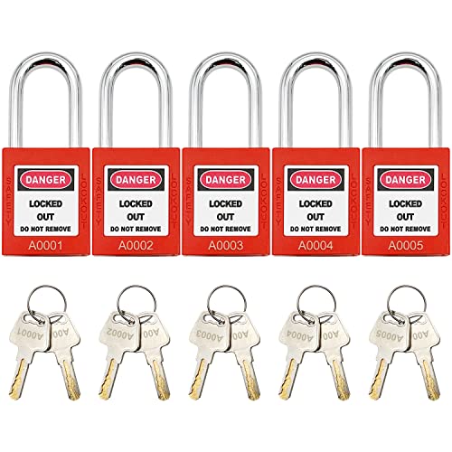 SAFBY 10 Keyed Different Lockout Tagout Lock - Loto Safe Padlocks for Lock Out Tag Out Stations and Devices (Red, Key Different)
