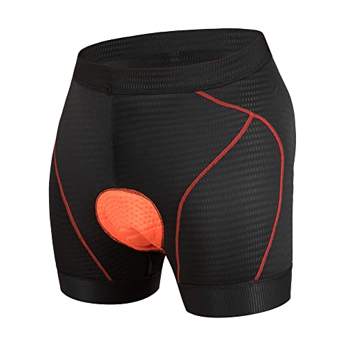 RISESBIK Women’s Cycling Underwear Bike Shorts 3D Padded, Bicycle MTB Underpants with Mesh Slim Lightweight (Black-Red, L)