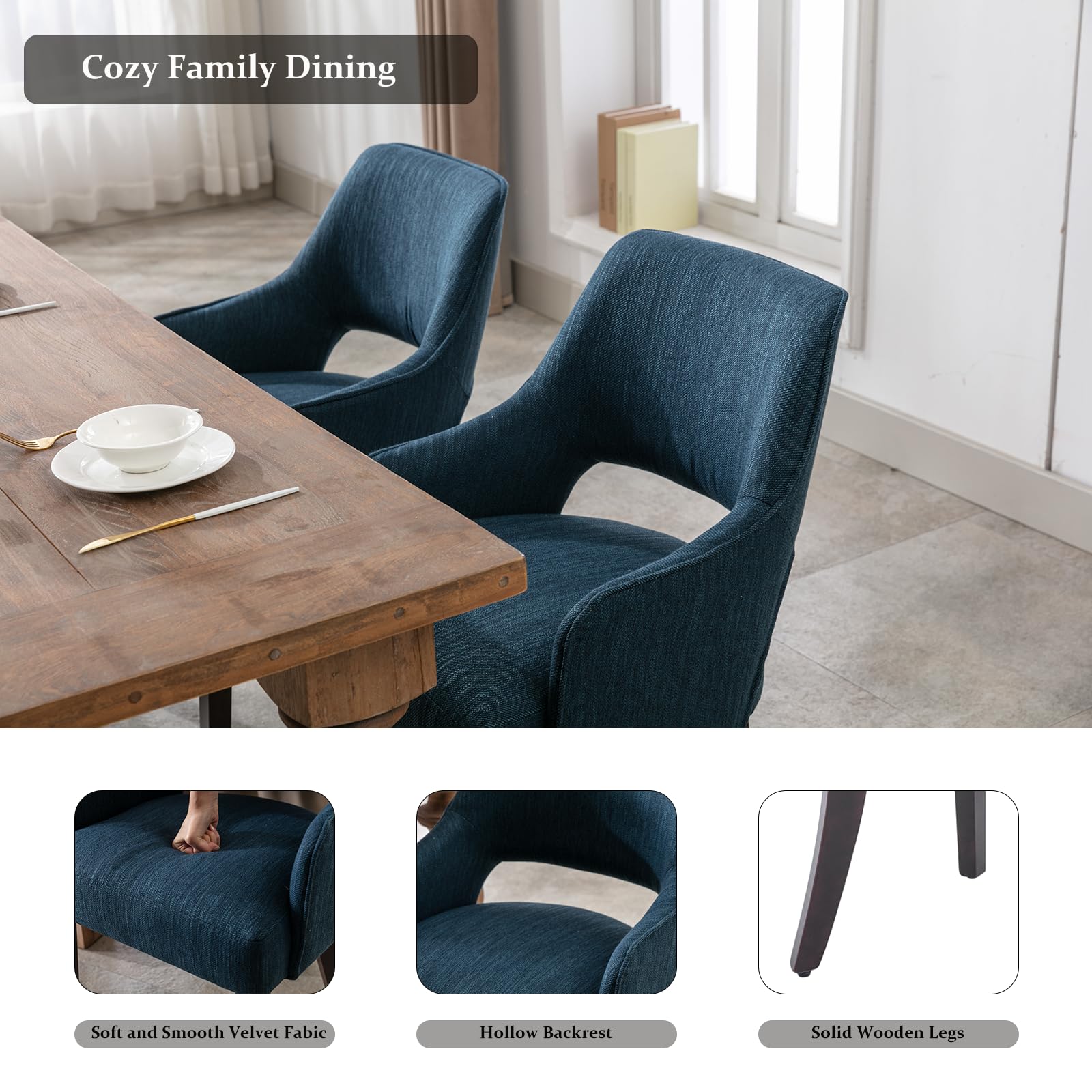 Kmax Fabric Dining Chairs Set of 4 Upholstered Side Chairs Farmhouse Accent Chairs with Open Back Wood Legs for Dining Room Guest Room Restaurant, Cream