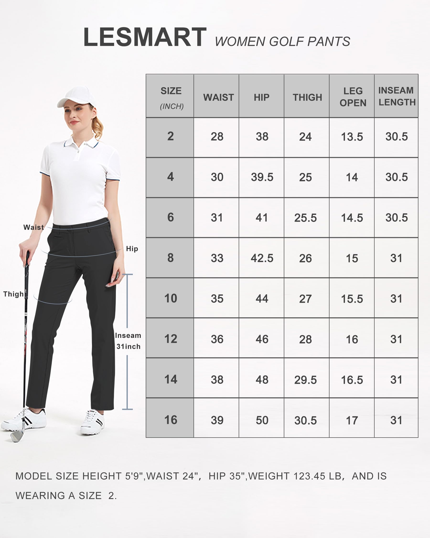 Lesmart Womens Pants Golf Stretch Lightweight Breathable Quick Dry Work Ladies Golf Pants with Pockets 4 Black