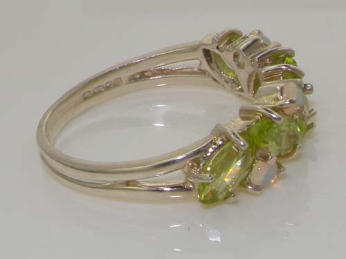 LetsBuyGold 925 Sterling Silver Natural Peridot & Opal Womens Wedding Ring - Size 10.5